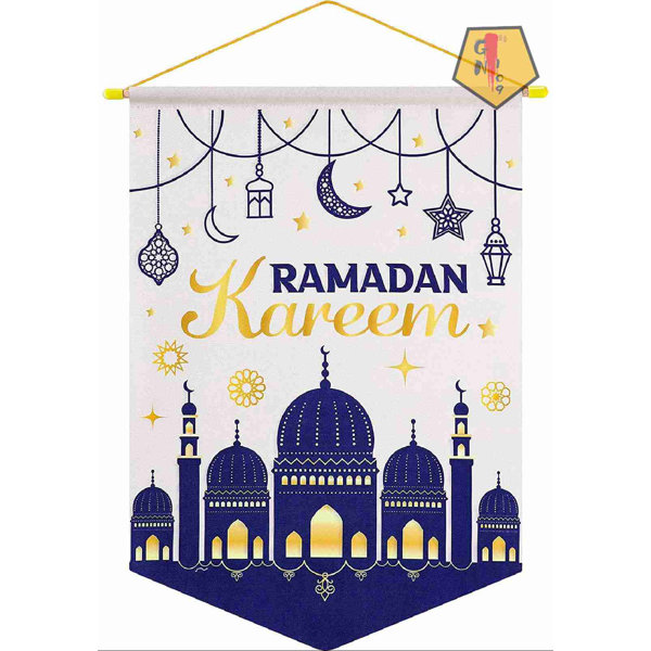 Arlmont & Co. Ramadan Hanging Canvas Sign Ramadan Kareem Banner Double Sided Islamic Decorations ...